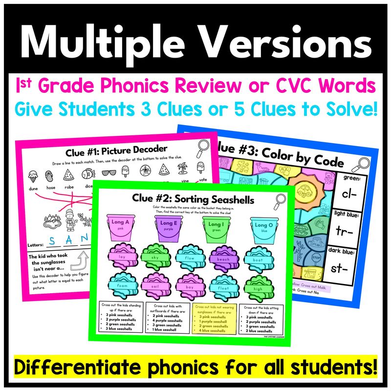 Summer Phonics Mystery 1st Grade | End of Year Review Activity