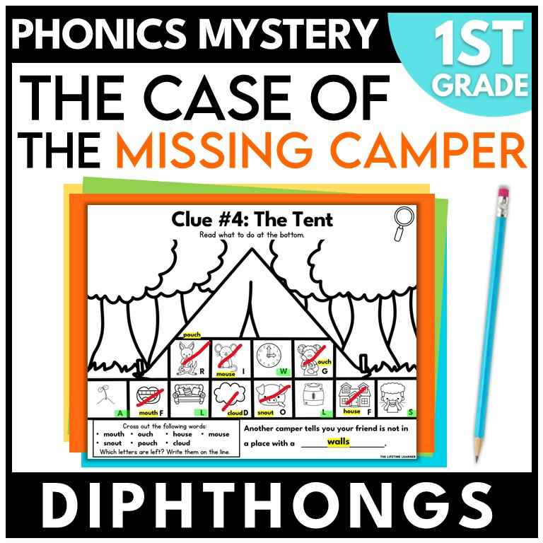 Camping Phonics Mystery 1st Grade | Diphthongs Activity