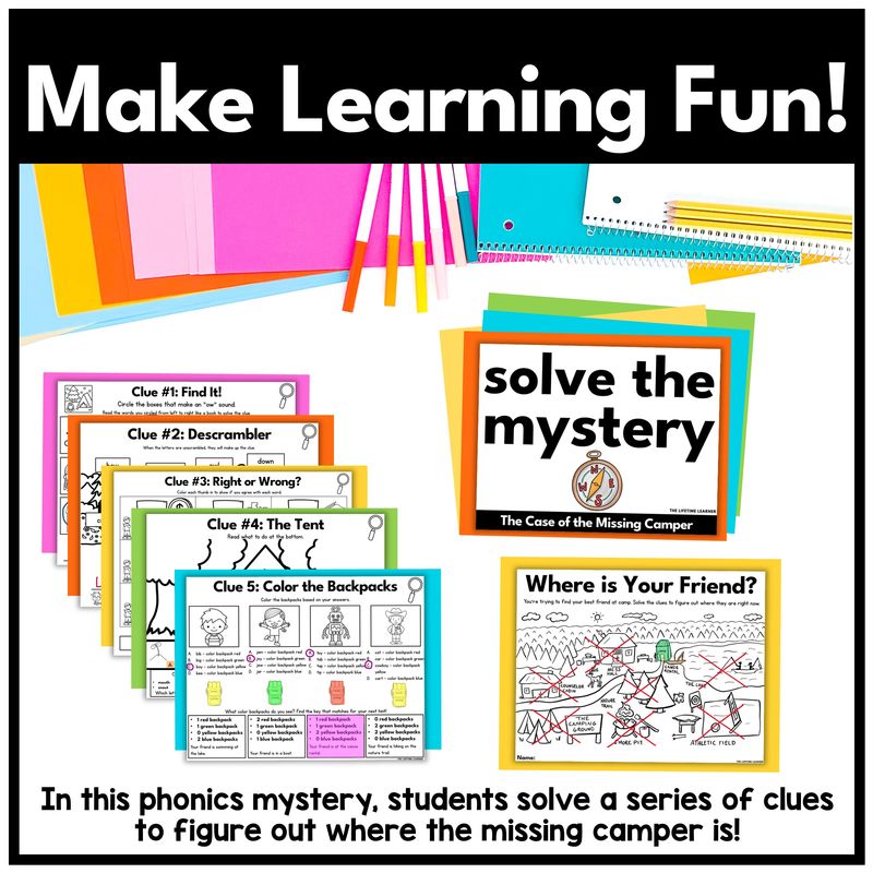 Camping Phonics Mystery 1st Grade | Diphthongs Activity
