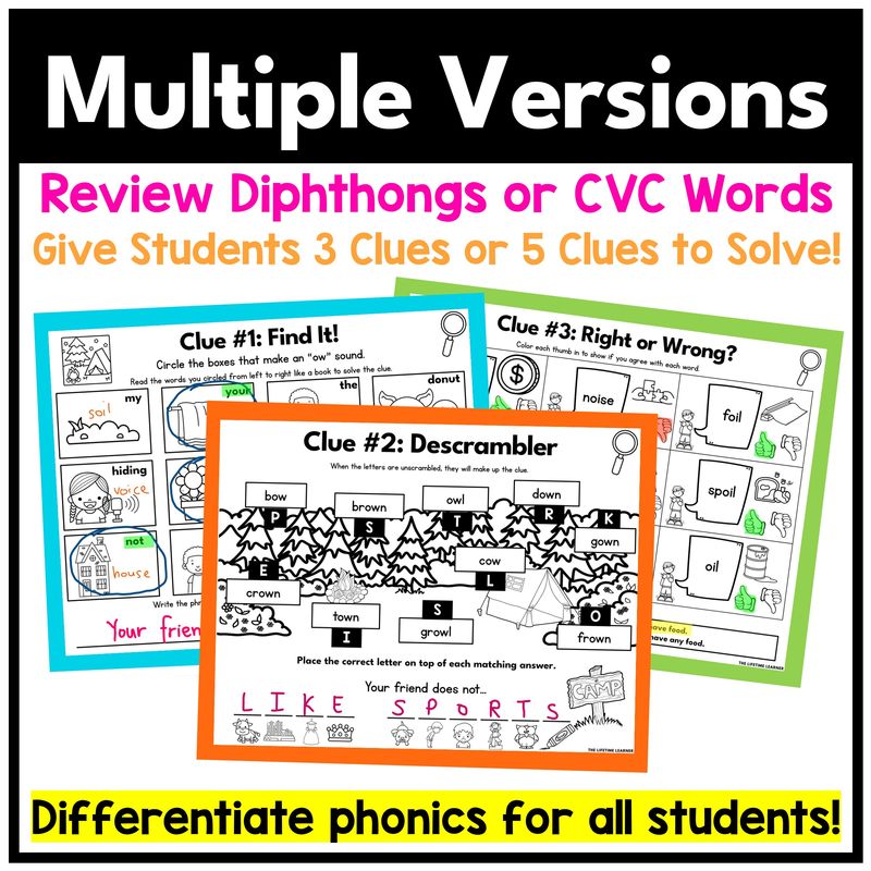Camping Phonics Mystery 1st Grade | Diphthongs Activity