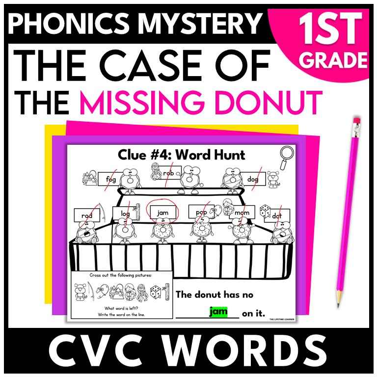 Donut Phonics Mystery 1st Grade | CVC Words Game