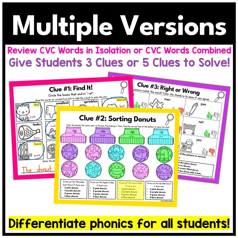 Donut Phonics Mystery 1st Grade | CVC Words Game