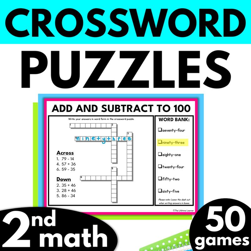 2nd Grade Math Crossword Puzzles | Hands On Math Activities