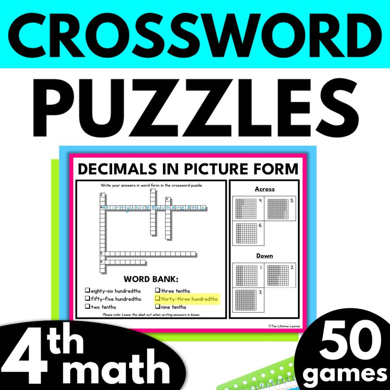 4th Grade Math Crossword Puzzles | Hands On Math Activities