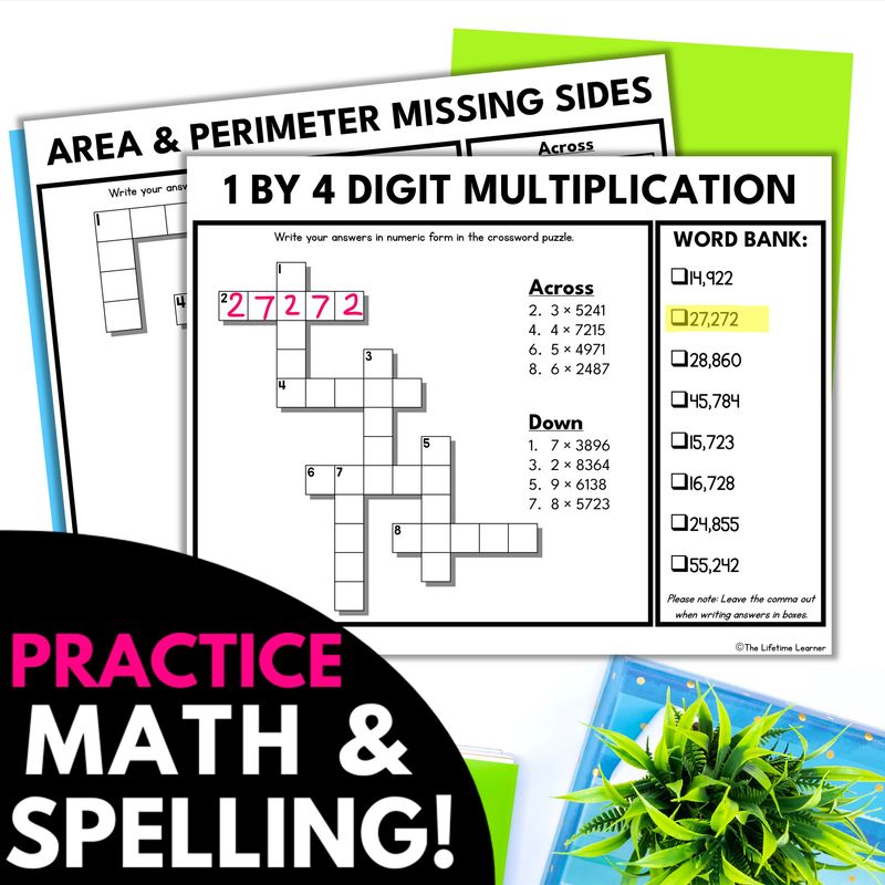 4th Grade Math Crossword Puzzles | Hands On Math Activities