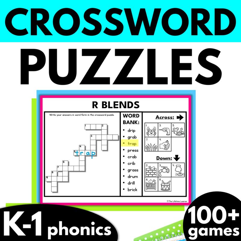 Kindergarten and 1st Grade Phonics Crossword Puzzles | Hands On Reading ...