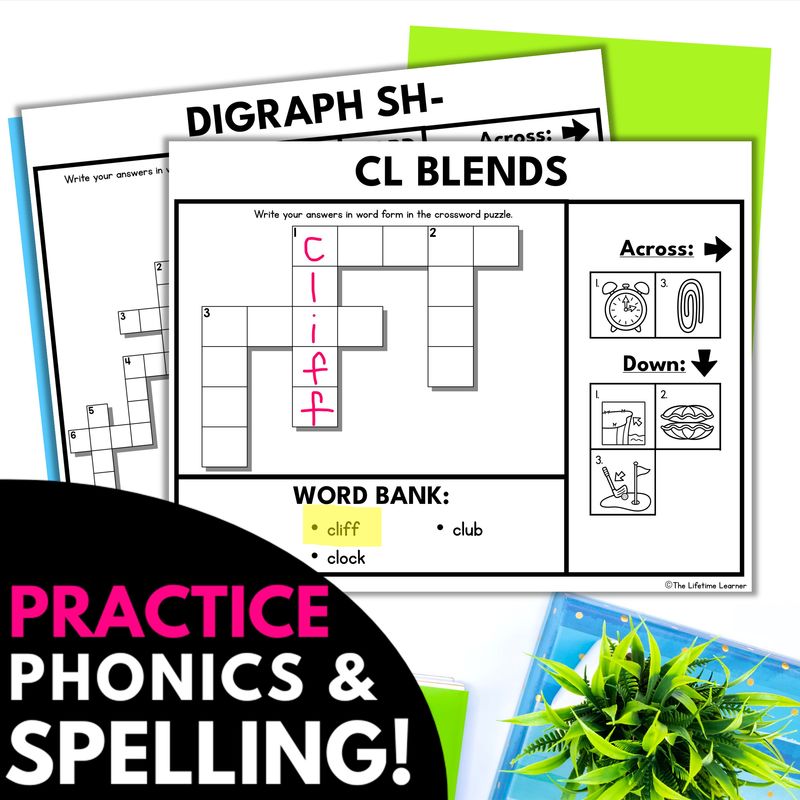 Kindergarten and 1st Grade Phonics Crossword Puzzles | Hands On Reading ...