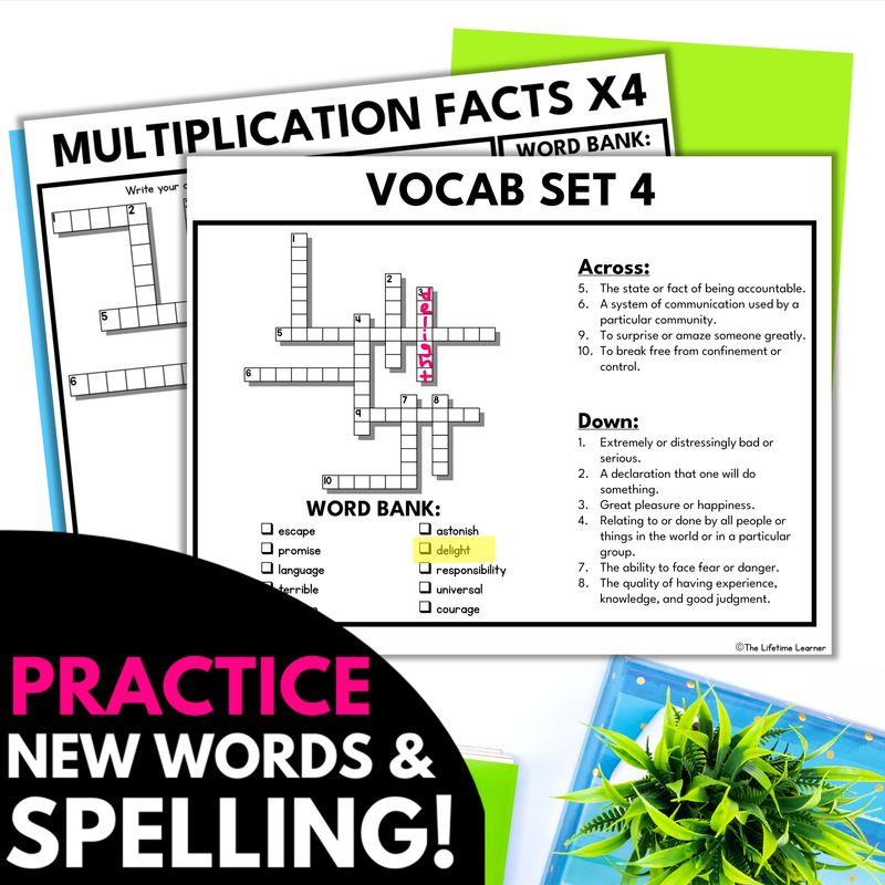 Vocabulary Crossword Puzzles | Hands On Reading Activities