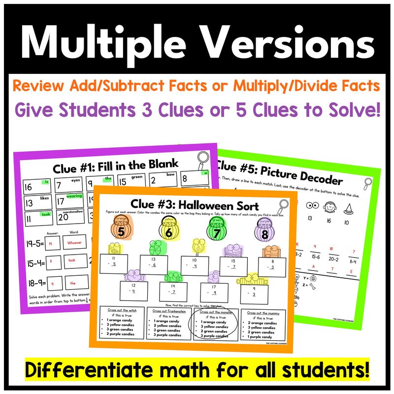 Halloween Math Fact Fluency Math Mystery - The Lifetime Learner