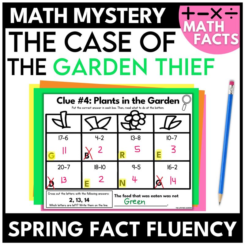 Spring Math Fact Fluency Math Mystery - The Lifetime Learner