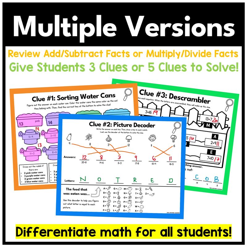 Spring Math Fact Fluency Math Mystery - The Lifetime Learner