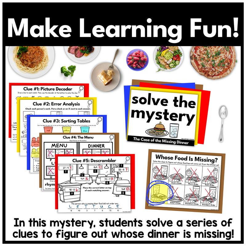 Restaurant Math Fact Mystery | Addition, Subtraction, Multiplication ...