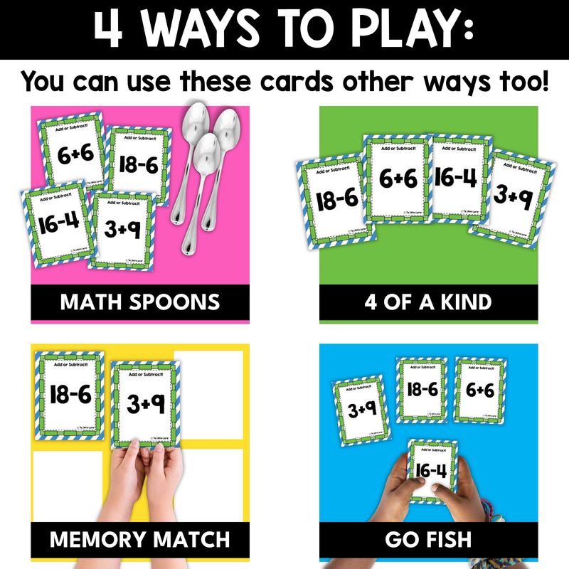 Addition and Subtraction Facts to 20 Math Spoons Card Game | Fun Review ...