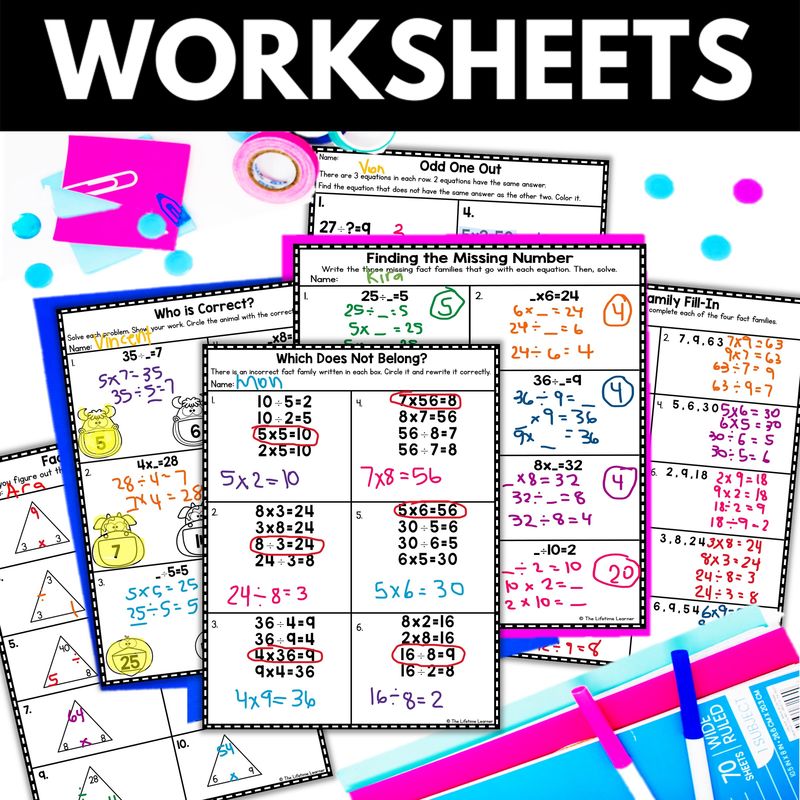 3rd Grade Multiplication & Division Fact Families Worksheets ...