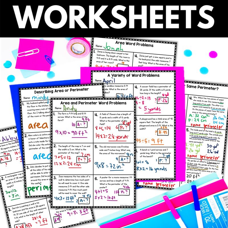 3rd Grade Area and Perimeter Word Problems Worksheets & Activities ...