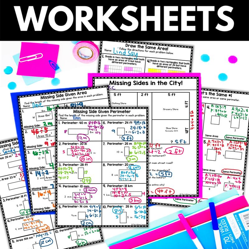 3rd Grade Area and Perimeter Missing Sides Worksheets & Activities ...