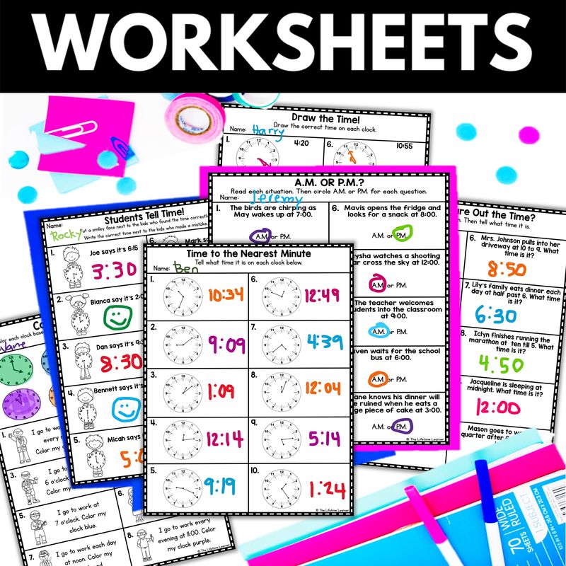 3rd Grade Telling Time to the Minute Worksheets & Activities - The ...