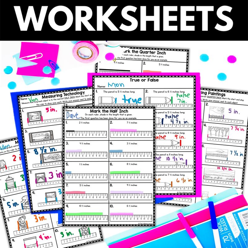 3rd Grade Measure to the Nearest Quarter Inch Worksheets & Activities ...