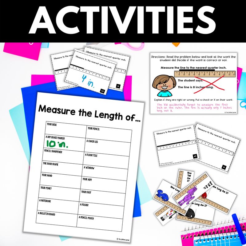 3rd Grade Measure to the Nearest Quarter Inch Worksheets & Activities ...