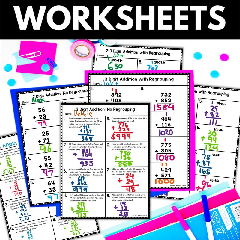 3rd Grade 3 Digit Addition with Regrouping Worksheets & Activities ...