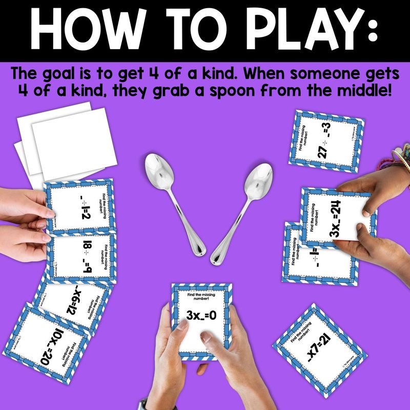 Multiplication and Division Missing Factors Math Spoons Card Game | Fun ...