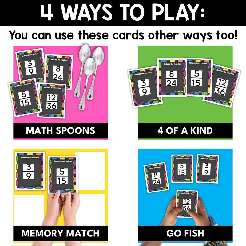 Reducing Fractions Math Spoons Card Game | Fun Review Activity