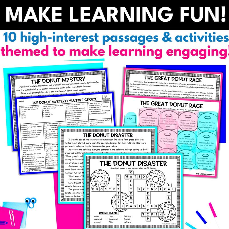 Donut Reading Comprehension Passages Add On Pack - The Lifetime Learner