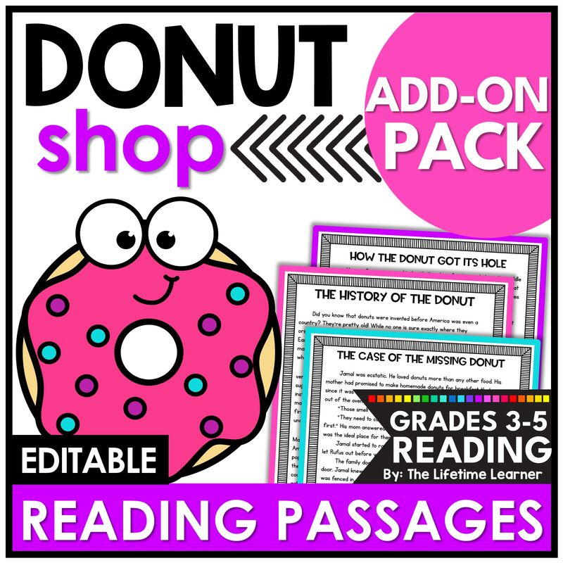 Donut Reading Comprehension Passages Add On Pack - The Lifetime Learner