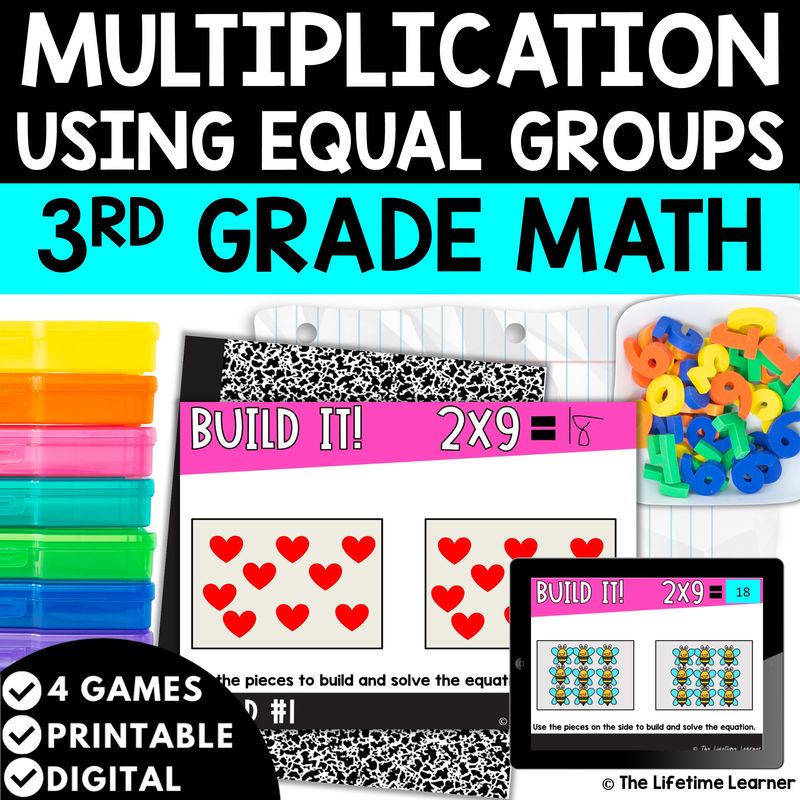Equal Groups Multiplication Strategies 3rd Grade Math Task Cards - The ...