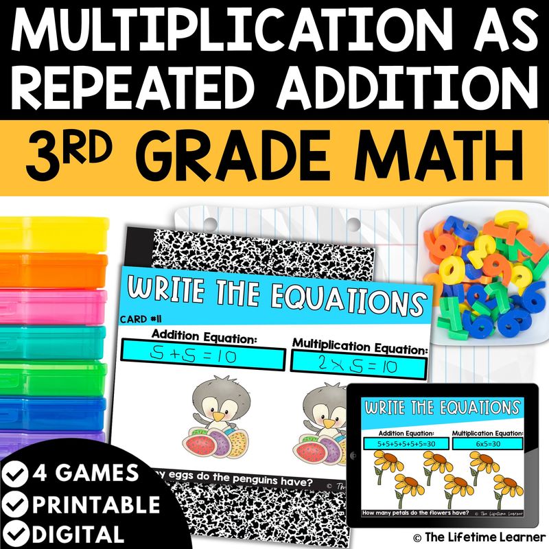 Repeated Addition Multiplication Strategies 3rd Grade Math Task Cards ...