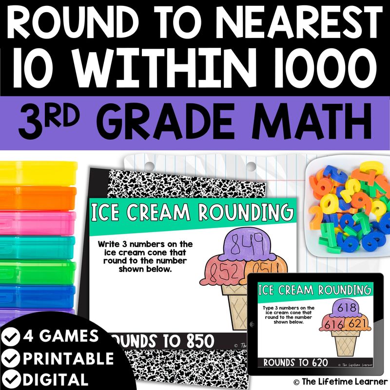 Rounding to the Nearest 10 3rd Grade Math Task Cards - The Lifetime Learner