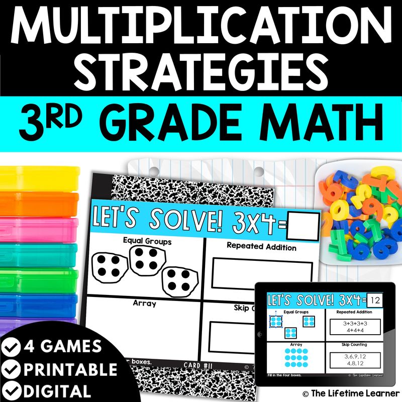 Multiplication Strategies 3rd Grade Math Task Cards - The Lifetime Learner
