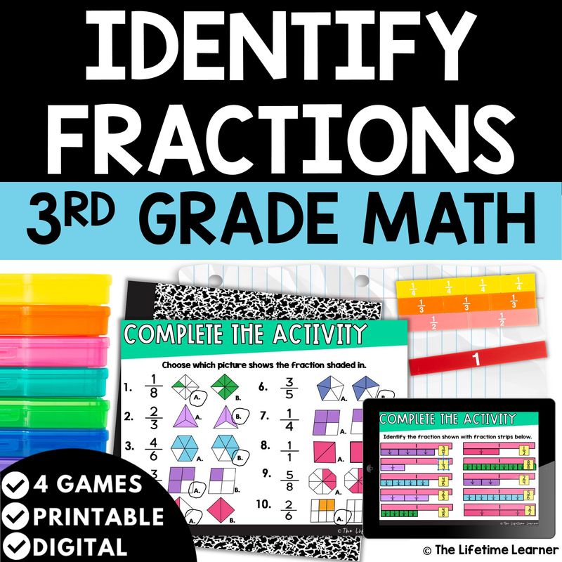 Identifying Fractions 3rd Grade Math Task Cards - The Lifetime Learner