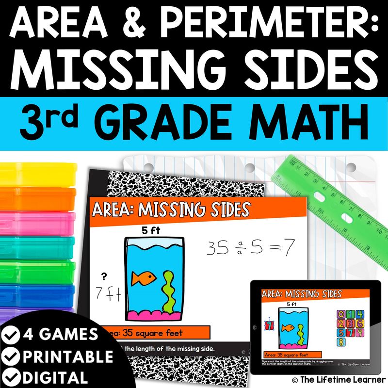 Area and Perimeter Missing Sides 3rd Grade Math Task Cards - The ...