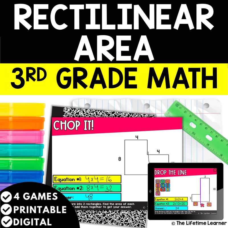 Rectilinear Area 3rd Grade Math Task Cards - The Lifetime Learner