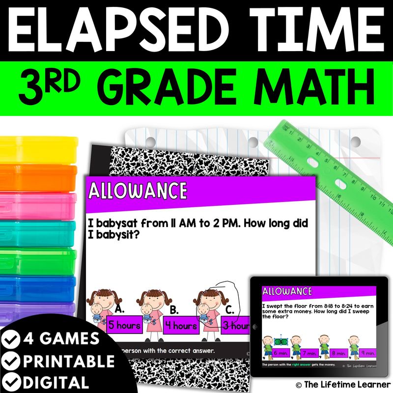 Elapsed Time 3rd Grade Math Task Cards - The Lifetime Learner