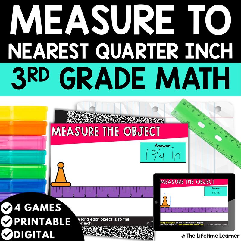 Measure to the Nearest Quarter Inch 3rd Grade Math Task Cards - The ...