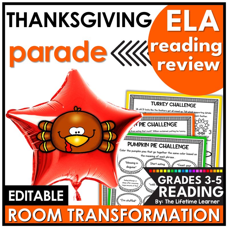 Thanksgiving Classroom Transformation ELA Review Reading Passages - The ...