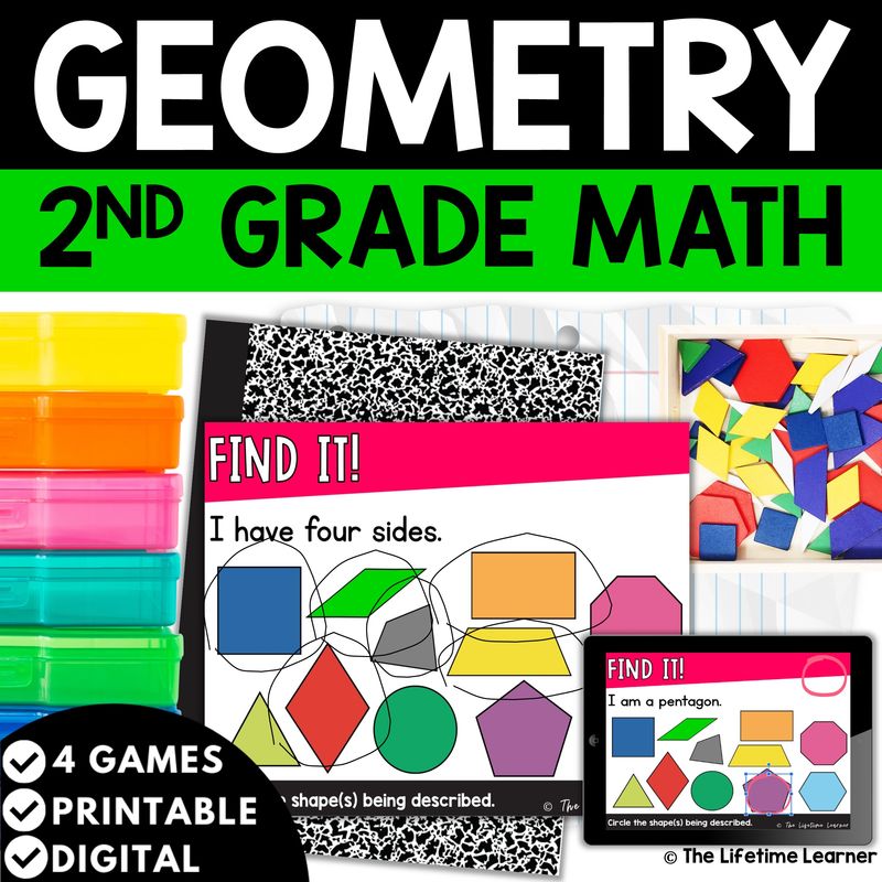 Geometry 2D Shapes 2nd Grade Math Task Cards - The Lifetime Learner