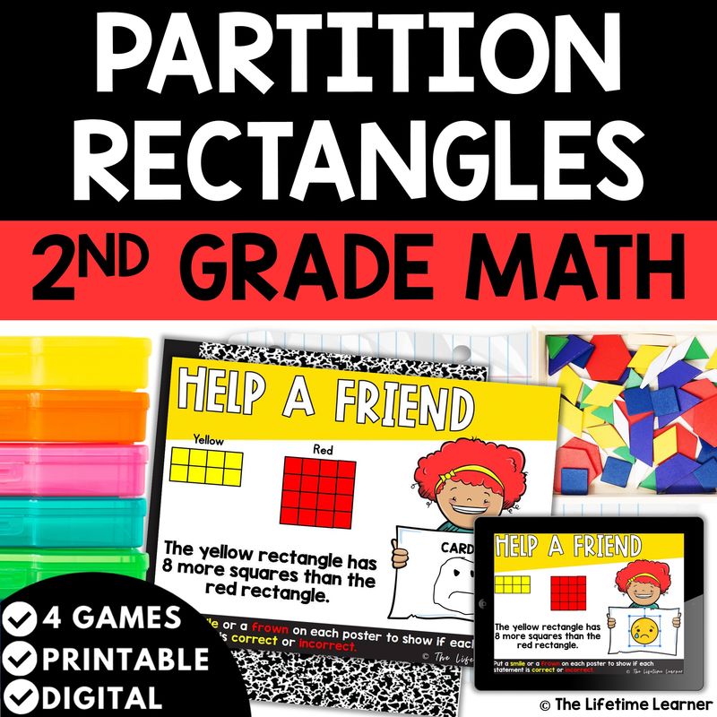 Partition Rectangles 2nd Grade Math Task Cards - The Lifetime Learner