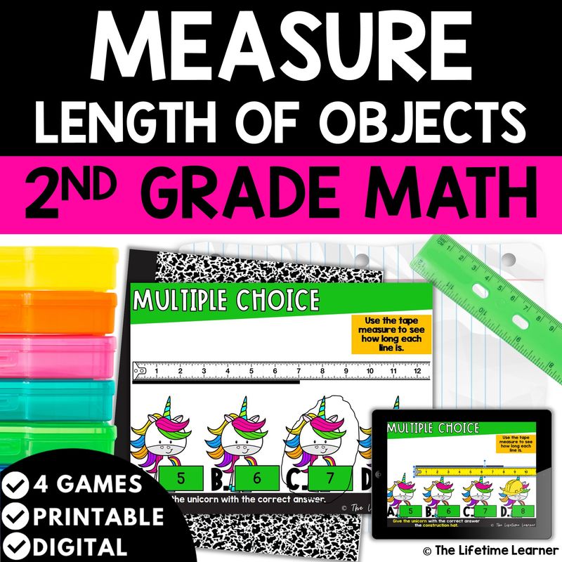 Measure Object Length 2nd Grade Math Task Cards - The Lifetime Learner