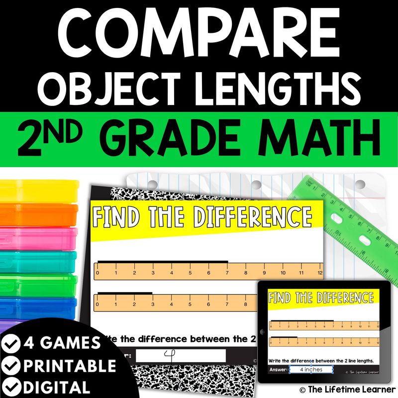Comparing Lengths 2nd Grade Math Task Cards - The Lifetime Learner