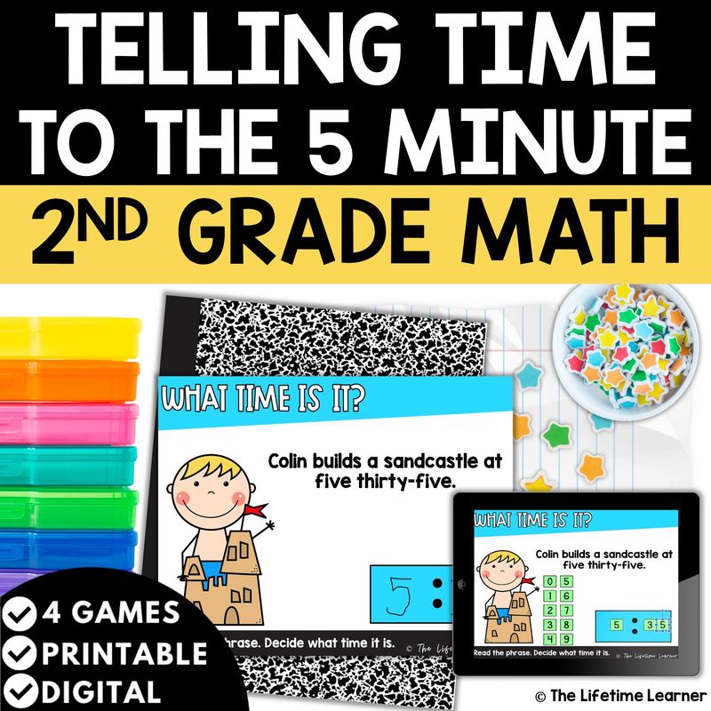 Telling Time to the Nearest 5 Minutes 2nd Grade Math Task Cards - The ...