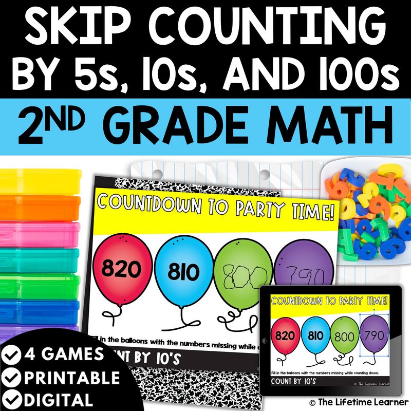 Skip Counting by 5 10 100 2nd Grade Math Task Cards - The Lifetime Learner