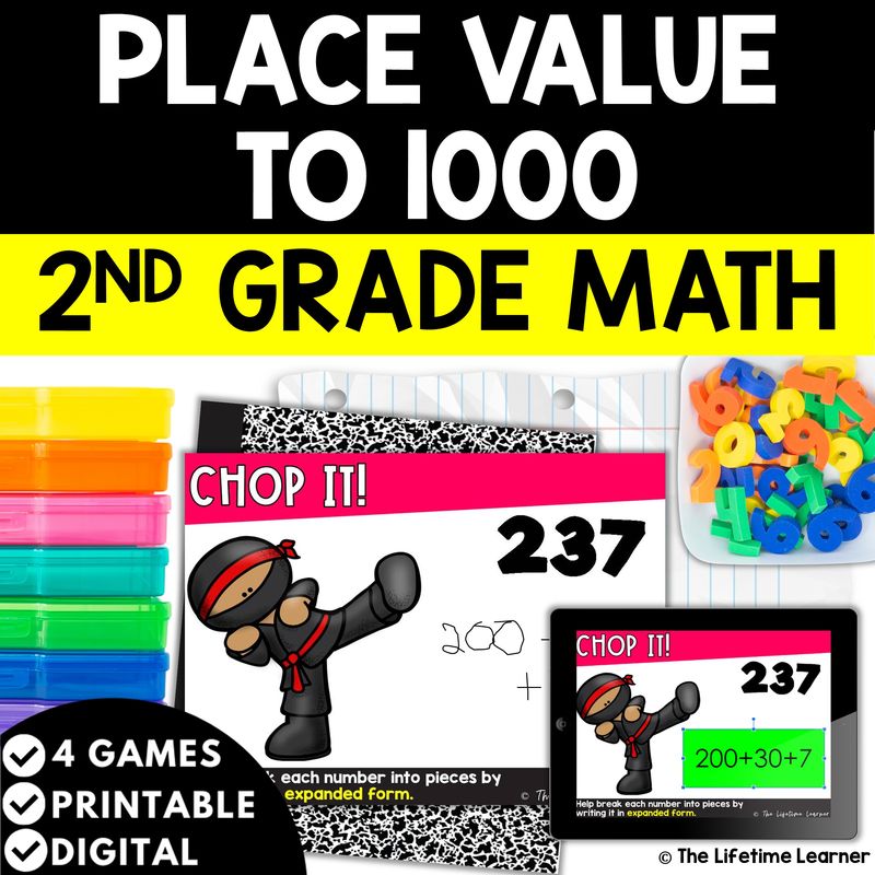 Place Value to 1000 2nd Grade Math Task Cards - The Lifetime Learner