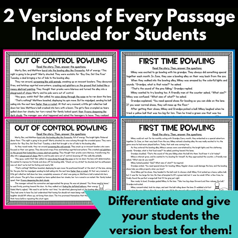 Bowling Reading Comprehension Passages Add On Pack - The Lifetime Learner