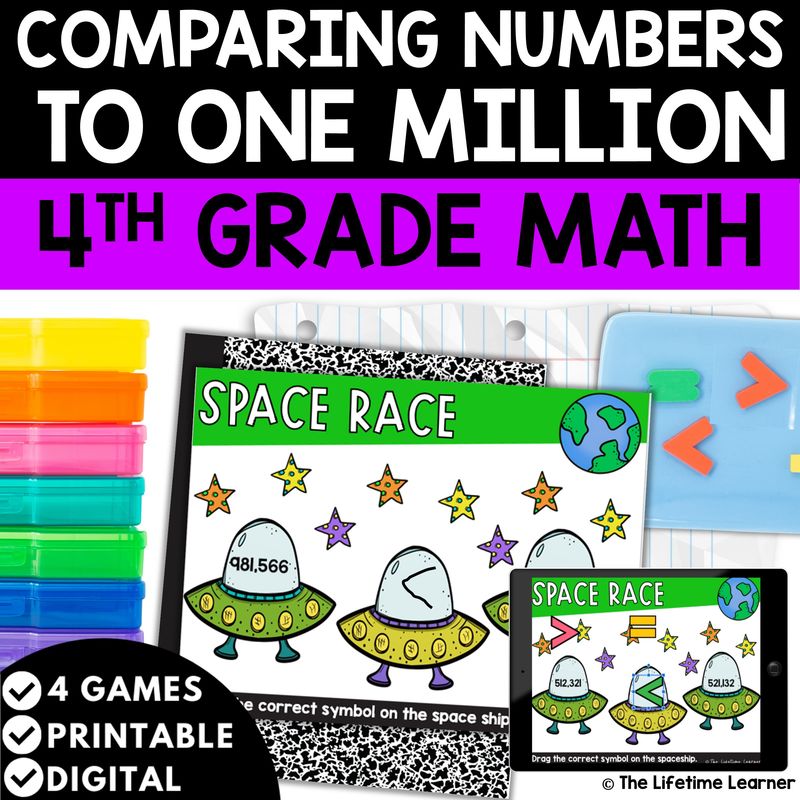Comparing Numbers to 1 Million 4th Grade Math Task Cards - The Lifetime ...