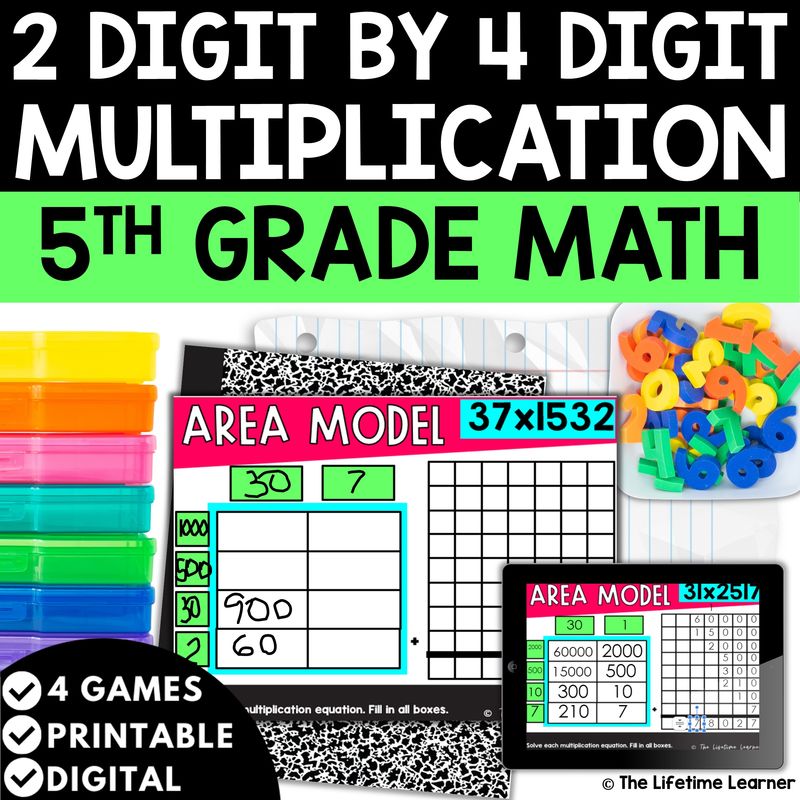 4 Digit by 2 Digit Multiplication 5th Grade Math Task Cards - The ...