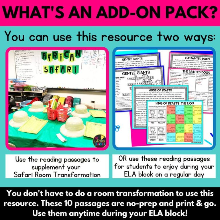 Safari Reading Comprehension Passages Add On Pack - The Lifetime Learner