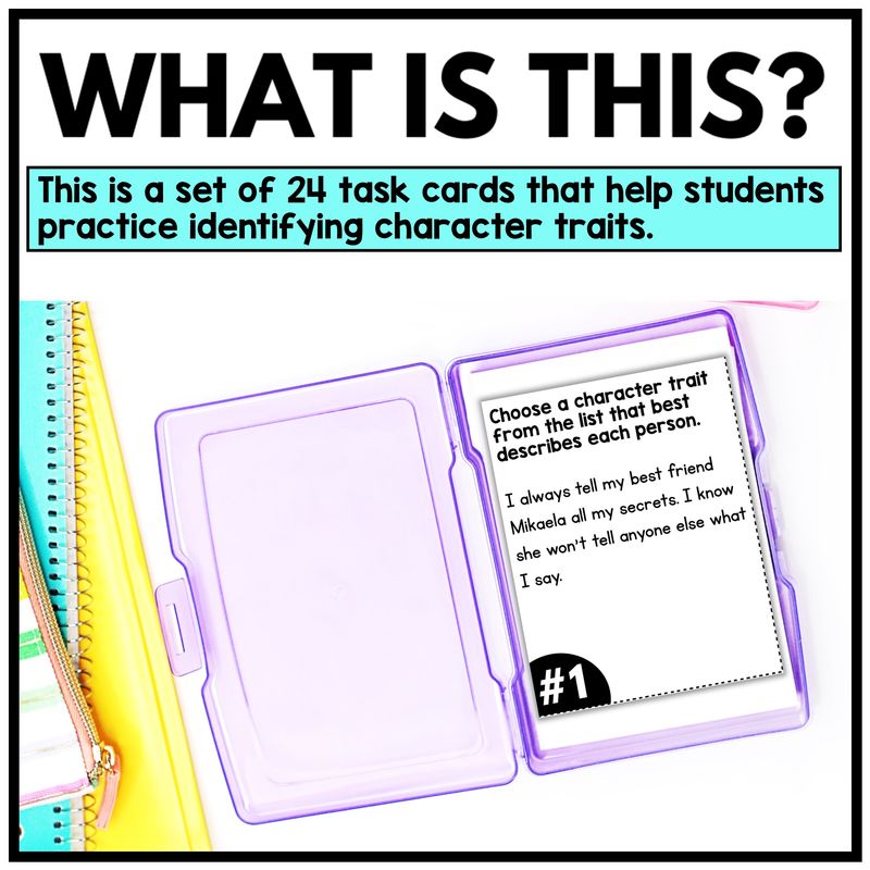 Character Traits Reading Comprehension Task Cards - The Lifetime Learner